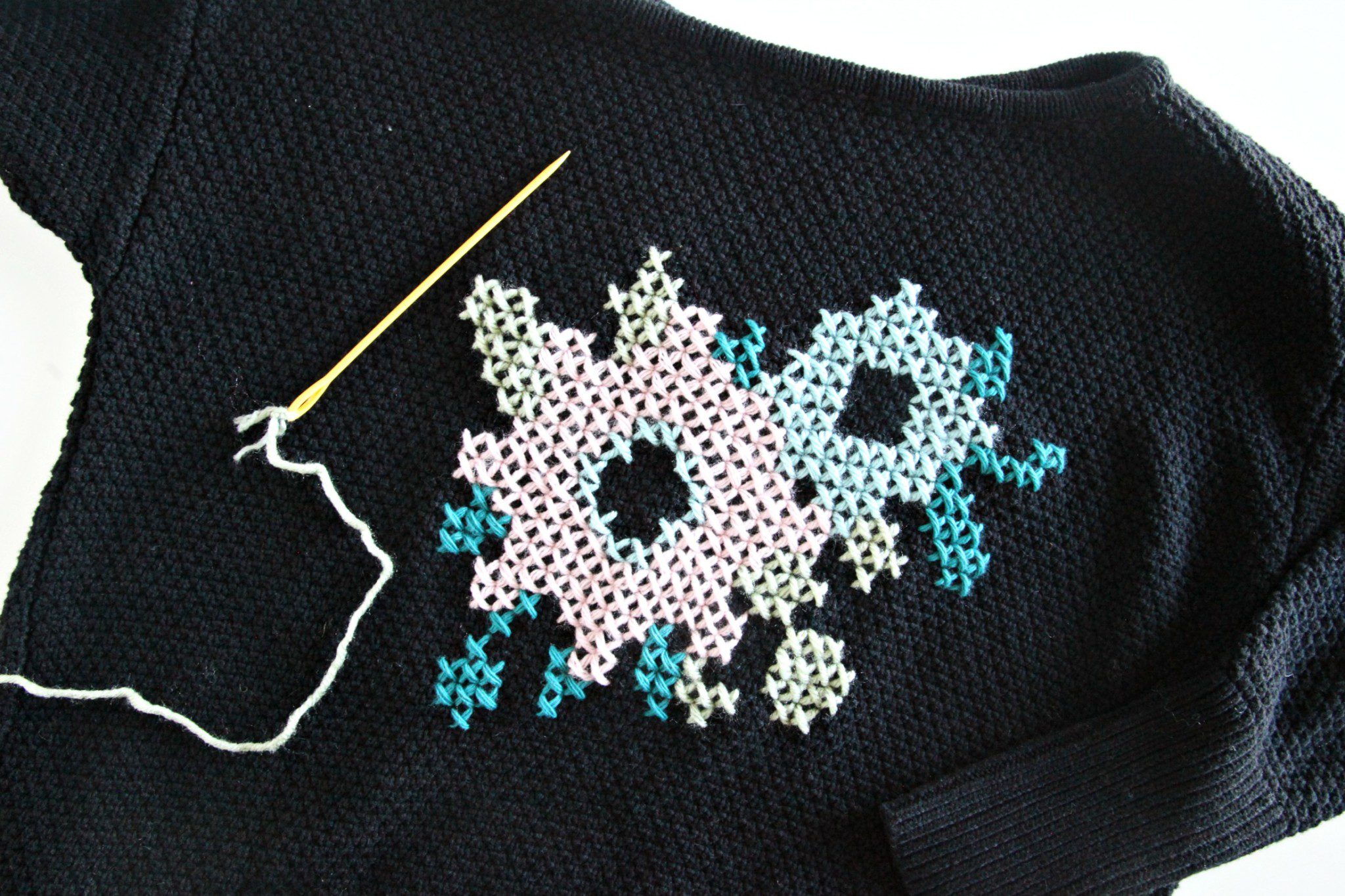 How to Make a DIY Embellished Sweater with Cross Stitch | The Pretty ...